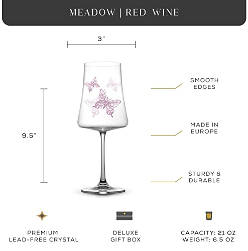 JoyJolt Meadow Butterfly Red Wine Glasses – Premium Red Wine Glasses Set of 2 – Exquisite Pink Butterfly Crystal Wine Glasses – 21oz Long Stem Unique Wine Glasses – Made in Europe