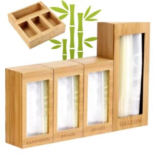 decorio bamboo ziplock bag organizer - kitchen drawer organizer food storage plastic bag organizer holders - ziplock bag holder dispenser -ziplock bag organizer for drawer