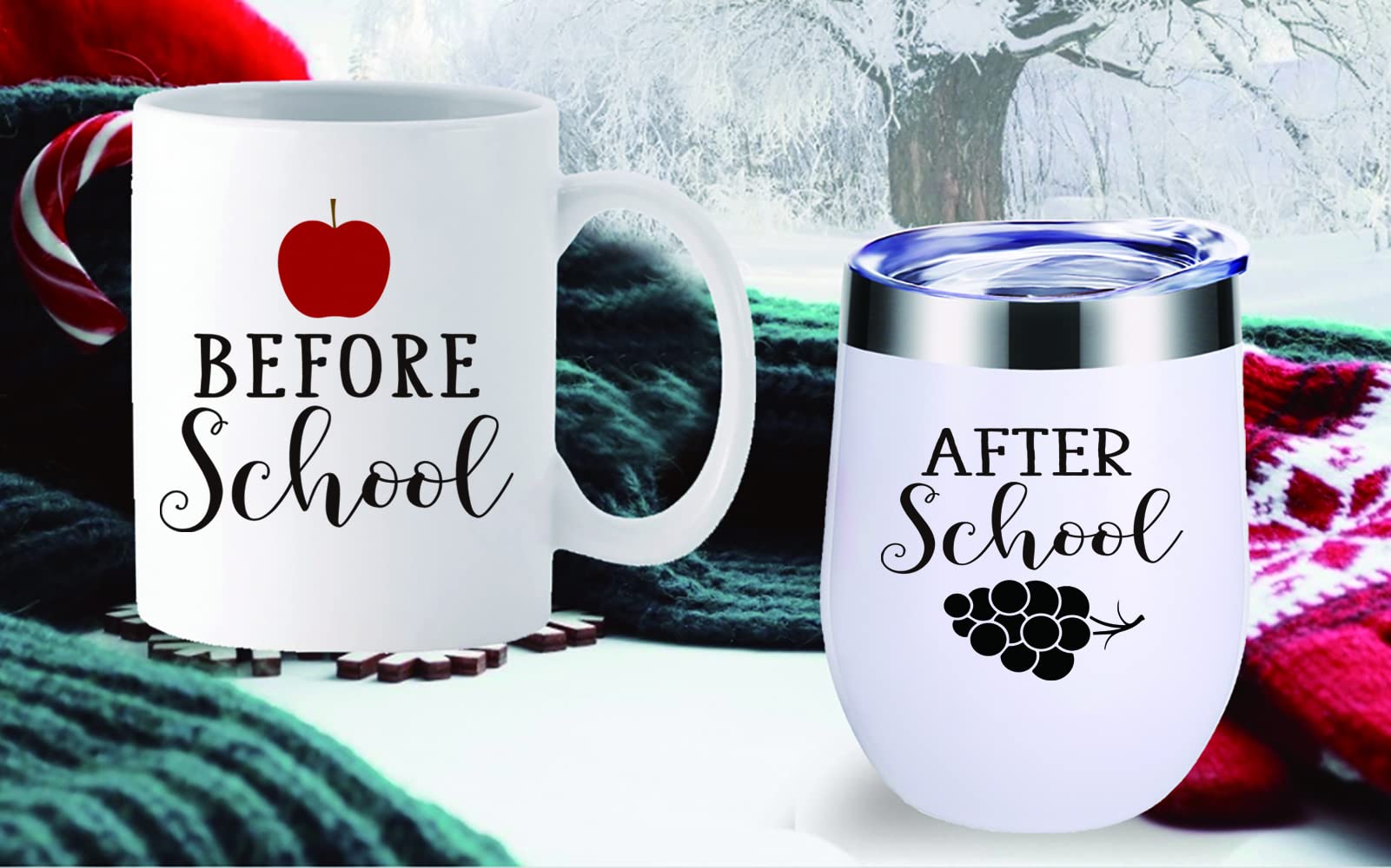 momocici Before School After School 11 oz Coffee Mug & 12 oz Wine Tumbler Set Gifts for Teachers.Teacher Gifts,New Teacher,Teacher Appreciation,Birthday,Thank You Gifts for Teachers(White)