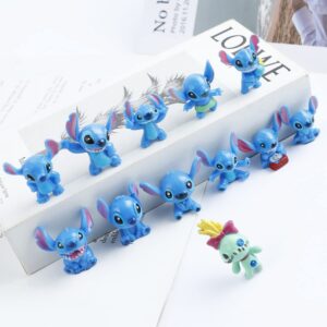 12 Styles Stitch Cake Topper Figurines,Ohana Means Family Party Supplies Birthday Cartoon Figure Decoration(BJ-SDZ 12PCS)