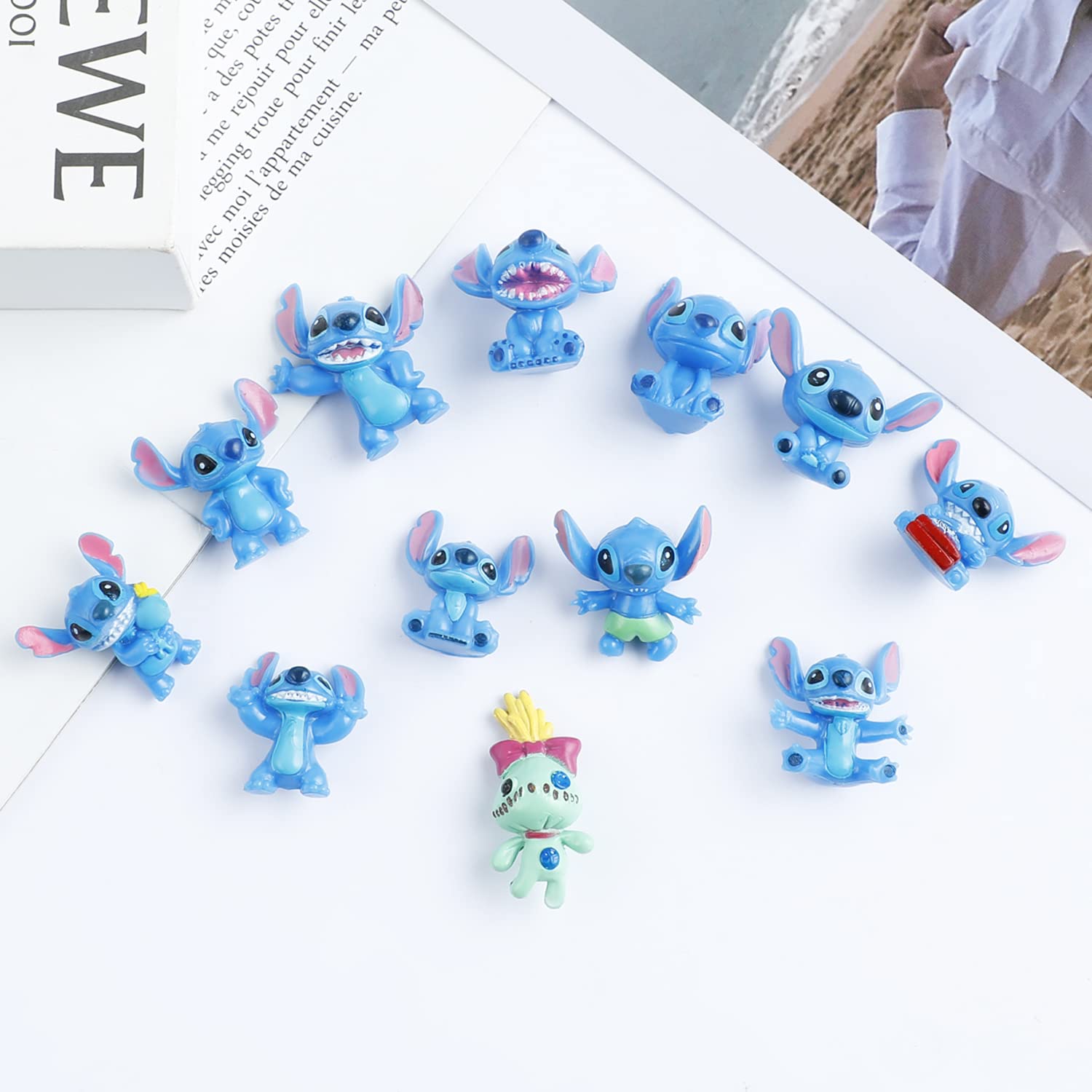 12 Styles Stitch Cake Topper Figurines,Ohana Means Family Party Supplies Birthday Cartoon Figure Decoration(BJ-SDZ 12PCS)