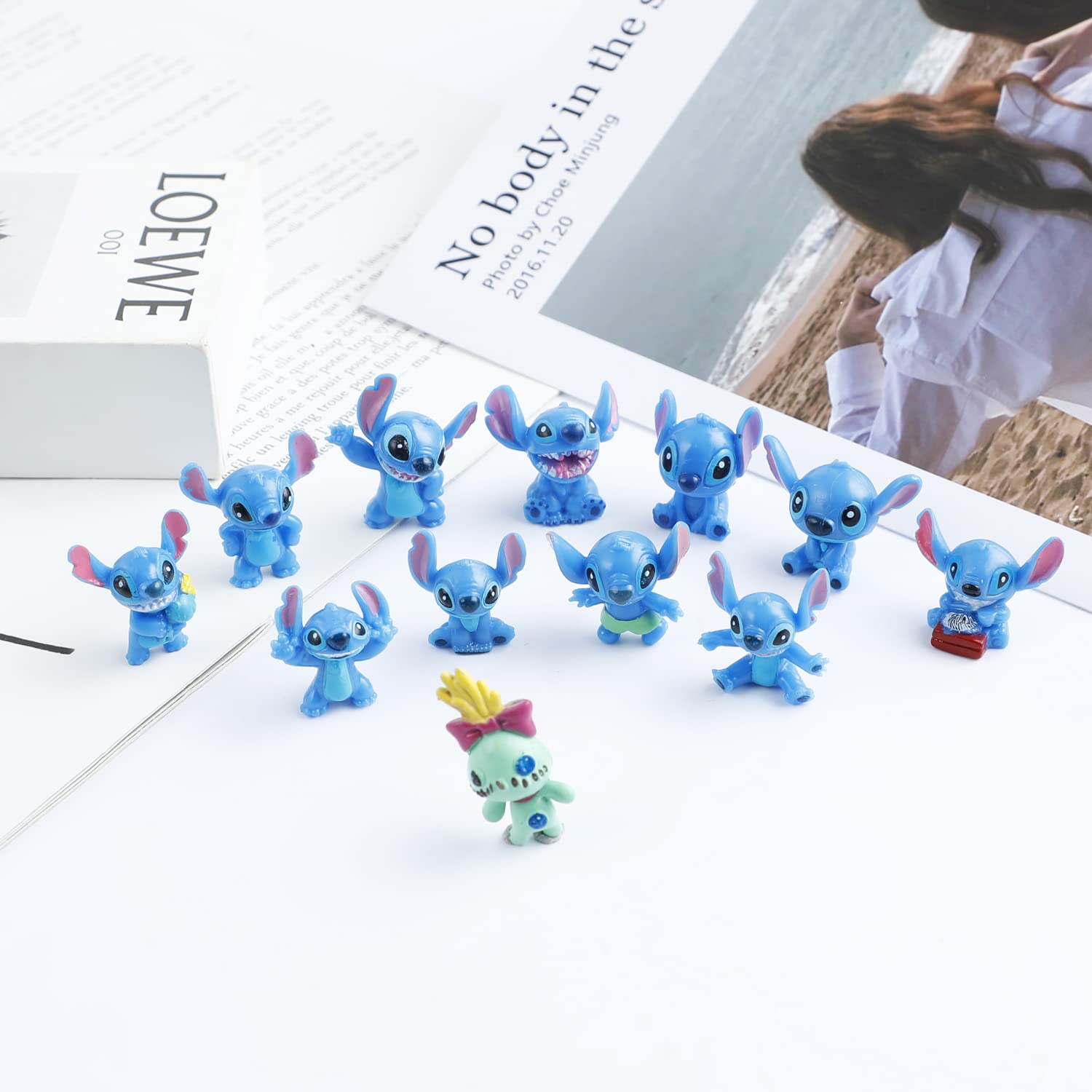 12 Styles Stitch Cake Topper Figurines,Ohana Means Family Party Supplies Birthday Cartoon Figure Decoration(BJ-SDZ 12PCS)