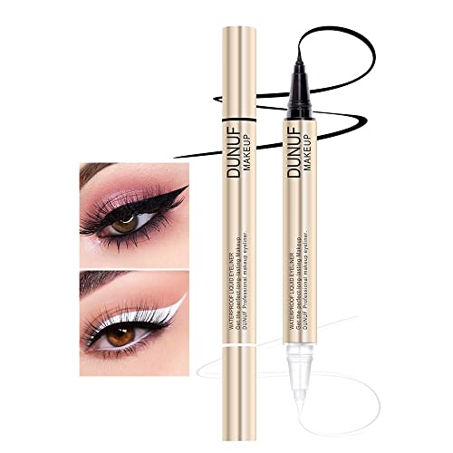 DUNUF MAKEUP 2 in1 Waterproof Liquid Eyeliner, Pitch Black, White,white liquid liner，0.02 Fl Oz (Pack of 1)