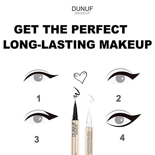 DUNUF MAKEUP 2 in1 Waterproof Liquid Eyeliner, Pitch Black, White,white liquid liner，0.02 Fl Oz (Pack of 1)