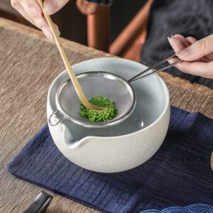 TEANAGOO Japanese Tea Set with Bamboo Tray, Matcha Whisk Set, Matcha Bowl with Pouring Spout, Bamboo Matcha Whisk (chasen), Scoop (chashaku), Matcha Whisk Holder, Tea Powder Can. O3, Lt. Grey,