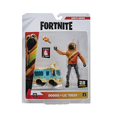 FORTNITE DOGGO (EMOTE Series) - 4-inch Articulated Figure with Lil’ Treat Emote Vehicle and Snow Pop Accessory