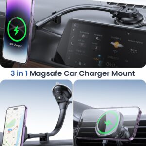 OQTIQ Compatible for MagSafe Car Mount [Larger Size Suction Cup for Dash], Magnetic Phone Mount for Car Dashboard Car Holder Fit for iPhone14 13 12 Pro Max Mini MagSafe Case