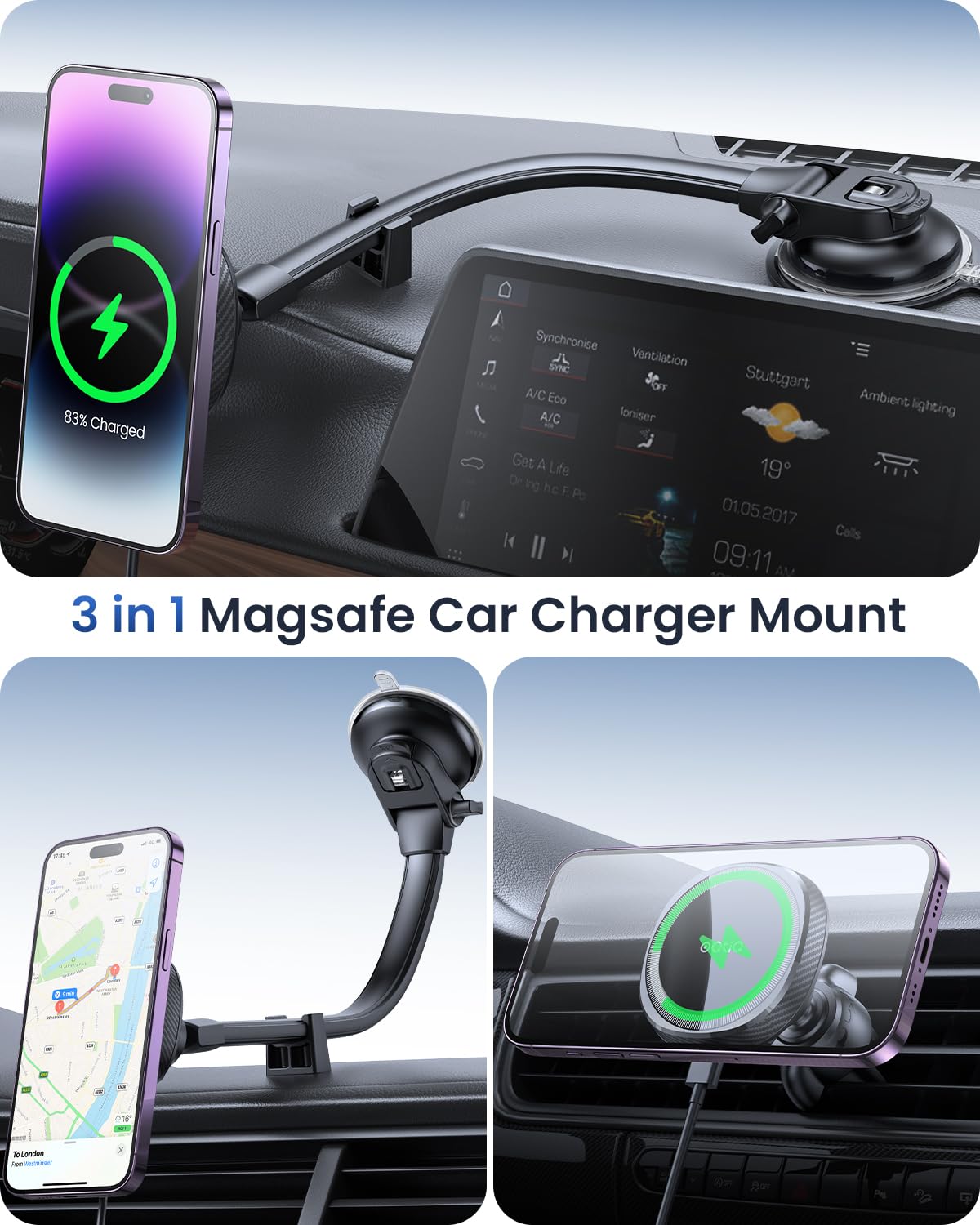 OQTIQ Compatible for MagSafe Car Mount [Larger Size Suction Cup for Dash], Magnetic Phone Mount for Car Dashboard Car Holder Fit for iPhone14 13 12 Pro Max Mini MagSafe Case