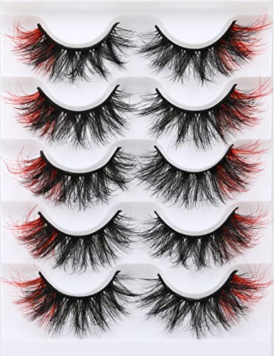 False Eyelashes Fluffy Mink Lashes Wispy Colored Lashes Red Strip Lashes Pack by Kiromiro (Red)