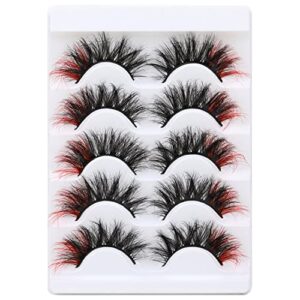 False Eyelashes Fluffy Mink Lashes Wispy Colored Lashes Red Strip Lashes Pack by Kiromiro (Red)