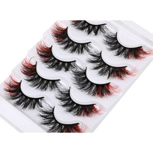 False Eyelashes Fluffy Mink Lashes Wispy Colored Lashes Red Strip Lashes Pack by Kiromiro (Red)