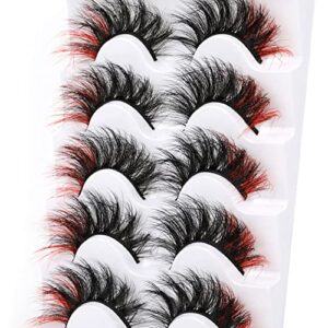 False Eyelashes Fluffy Mink Lashes Wispy Colored Lashes Red Strip Lashes Pack by Kiromiro (Red)