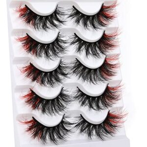 False Eyelashes Fluffy Mink Lashes Wispy Colored Lashes Red Strip Lashes Pack by Kiromiro (Red)