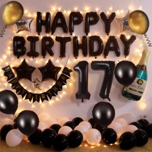 Happy Birthday Balloon Banner Party 16 Inch 3D Aluminum Foil Inflatable Letter kit set Banner Balloons Birthday Party Decorations Supplies Party (Black)