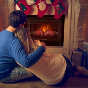 25" Electric Fireplace Heater with Logs, Lights, 3D Flame Effects - 1400W, Free Standing for Living Rooms