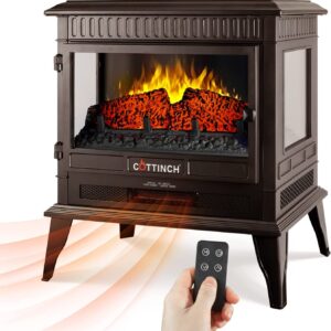 25" Electric Fireplace Heater with Logs, Lights, 3D Flame Effects - 1400W, Free Standing for Living Rooms