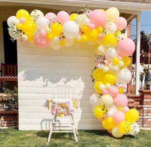 boognt diy pink yellow white balloon garland kit arch kit 160pcs balloons for lemonade girls first birthday you are my sunshine kids bee day sunflower oh baby shower bridal shower balloon party decor