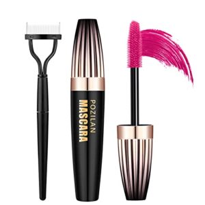 waterproof pink color mascara with eyelash comb set - pink colored mascara for eyelashes - lengthening, volumizing, long-lasting for colored eye lash extension supplies makeup