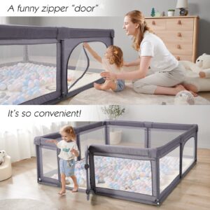 Baby Playpen,Large Playpen for Babies and Toddlers,Baby Play Pen Play Yard with Door,Baby Gate Playpen,Baby Fence Play Area(Grey)