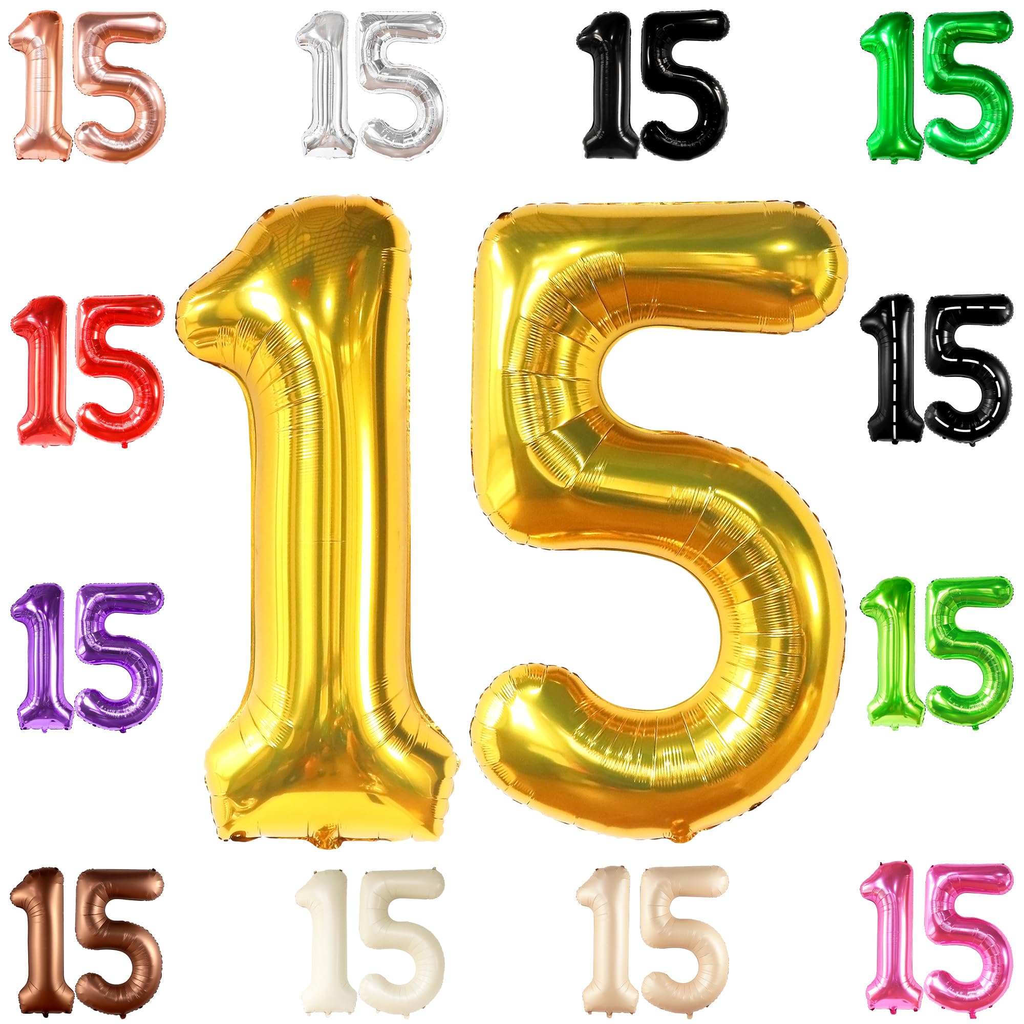 KatchOn, Giant Gold Number 15 Balloons - 40 Inch | 15 Balloons Number Gold, 15th Birthday Decorations for Boys | 15 Gold Balloon Number | Gold 15 Balloon Numbers, 15 Birthday Decorations for Girls