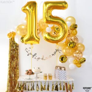 KatchOn, Giant Gold Number 15 Balloons - 40 Inch | 15 Balloons Number Gold, 15th Birthday Decorations for Boys | 15 Gold Balloon Number | Gold 15 Balloon Numbers, 15 Birthday Decorations for Girls