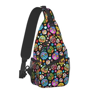 day of the dead sugar skull sling bag for women, skull sling backpack women, sugar skull shoulder bag skull crossbody bag