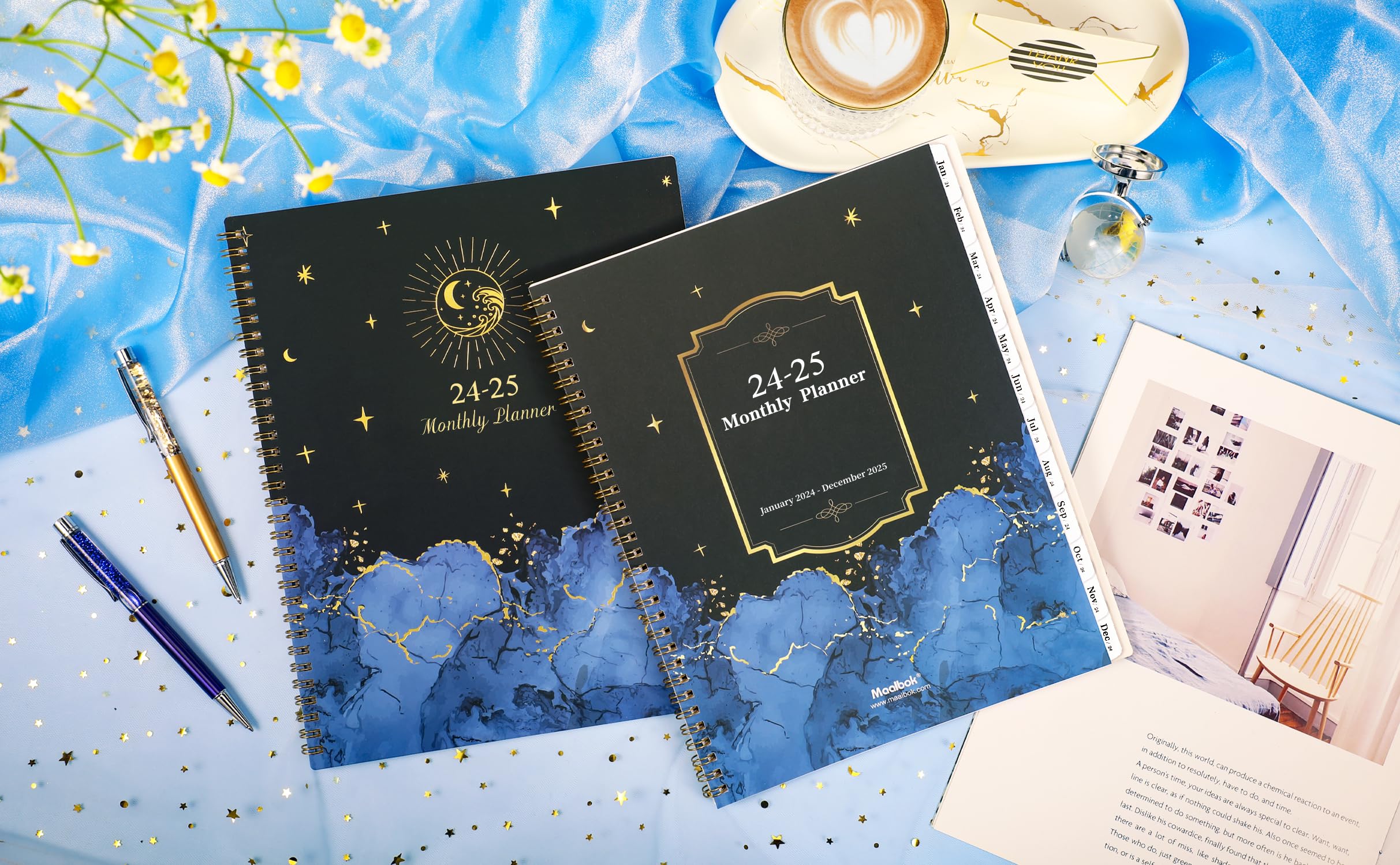 2024-2025 Monthly Planner/Calendar - 2 Years Monthly Planner 2024-2025, 9" x 11", Jan 2024 - Dec 2025, 2024 Planner with 24 Month Tabs, Twin-Wire Binding, Two-Side Pocket, Inspirational Quotes + Notes