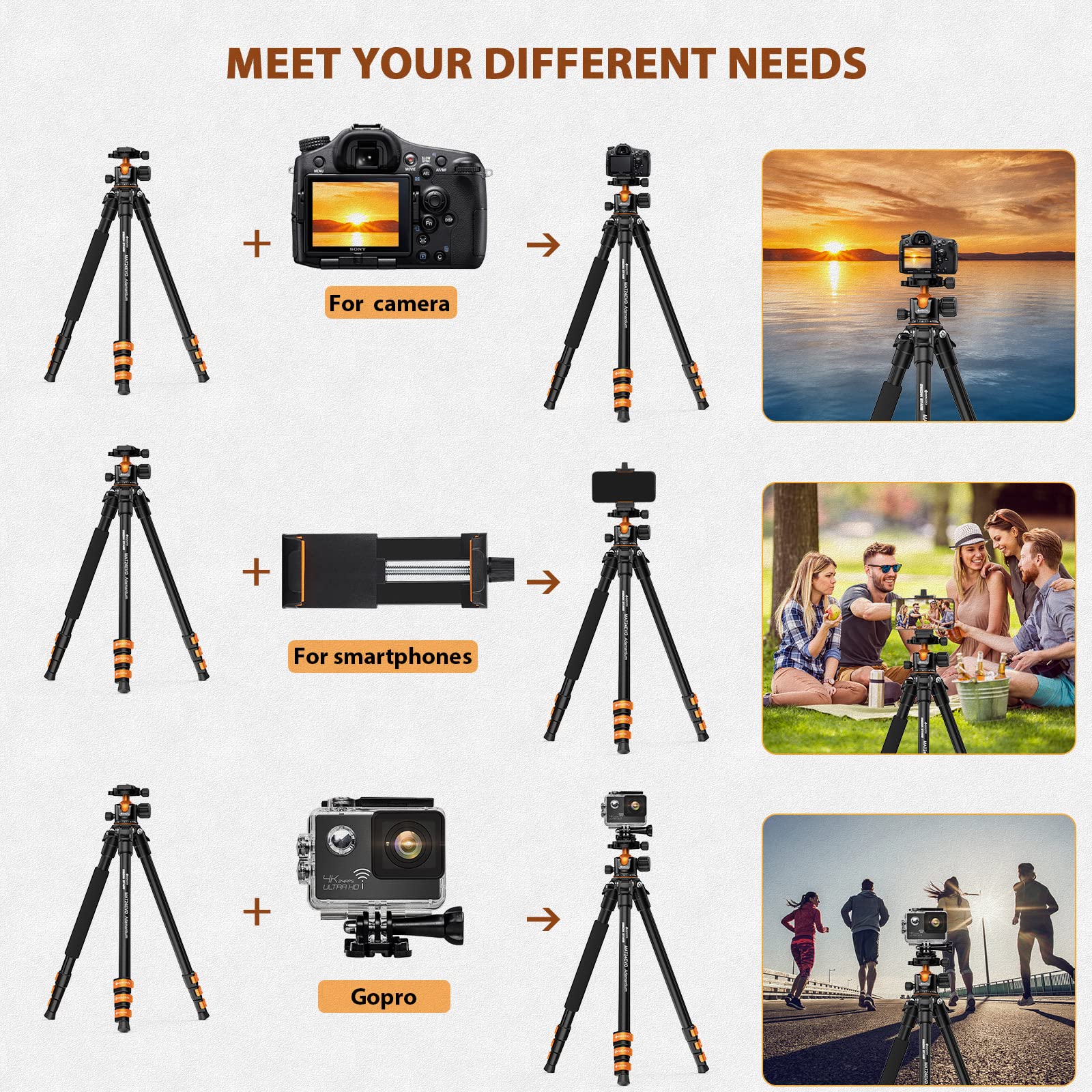 GEEKOTO Tripod, Camera Tripod for DSLR, Compact Aluminum Tripod with 360° Ball Head, 62 Inch Professional Tripod with 1/4 Inch Quick Release Plate, for Video Conferencing, Travel and Work