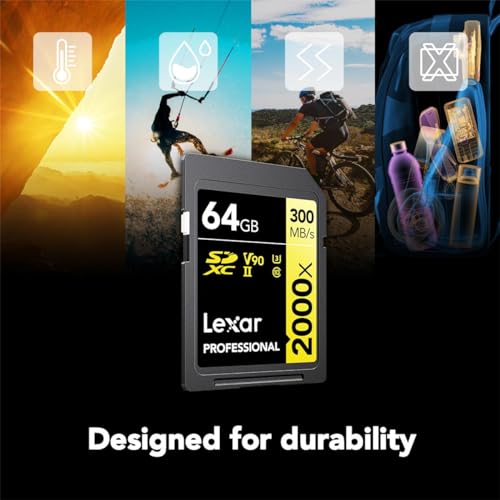 Lexar Professional 2000x 64GB SDXC UHS-II Memory Card, 300MB/s Read, 260MB/s Write, 2-Pack