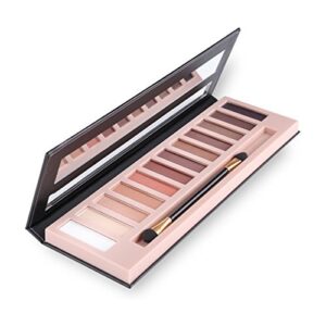 URQT 2Pcs Pro 12 Colors Matte + Shimmer Nude Naked Eyeshadow Palette Natural Velvet Texture Pigmented Blendable Diamond Smokey Eye Shadow Pallet Kit with Brush (Natural)