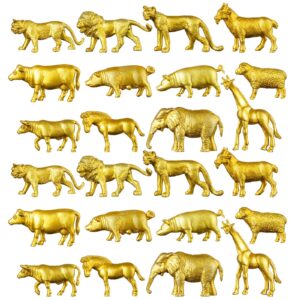 24 pcs gold plastic animal figurines toys, zoo safari animal figures, elephant lion mini animals figurines decor jungle animal cake toppers for themed birthday party