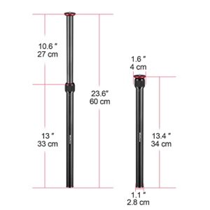 MINIFOCUS Tripod Extension, 2 Section Center Columns, 23.4" Alloy Aluminum Tripod Extender Tube Telescopic Stick Rod with 1/4" 3/8" Screw, Compatible with Tripod/Gimbal/Camera, Max Load 33lb