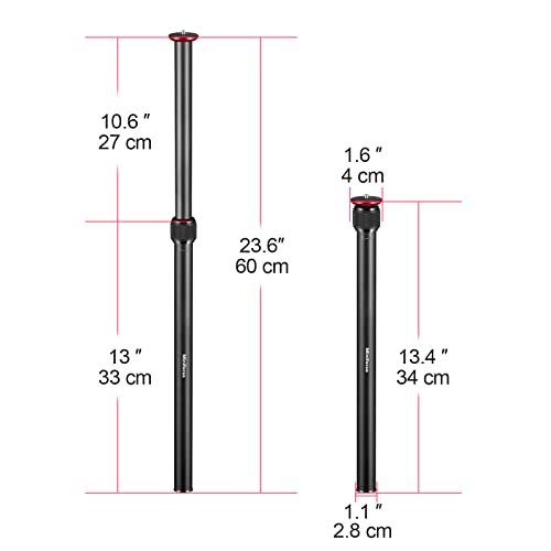 MINIFOCUS Tripod Extension, 2 Section Center Columns, 23.4" Alloy Aluminum Tripod Extender Tube Telescopic Stick Rod with 1/4" 3/8" Screw, Compatible with Tripod/Gimbal/Camera, Max Load 33lb