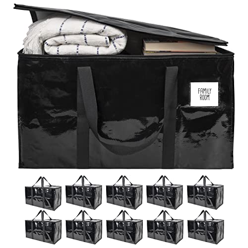 BAG-THAT! 10 Black Moving Bags Extra Large Heavy Duty Storage Bags Zippered Top Handles Wrap Bag Totes For Storage Packing Bags Moving Supplies Packing Supplies for Moving Moving Boxes Plastic Tote