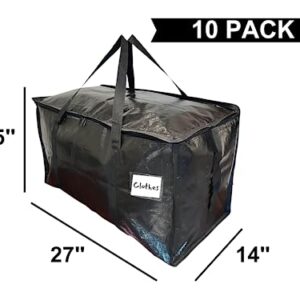 BAG-THAT! 10 Black Moving Bags Extra Large Heavy Duty Storage Bags Zippered Top Handles Wrap Bag Totes For Storage Packing Bags Moving Supplies Packing Supplies for Moving Moving Boxes Plastic Tote