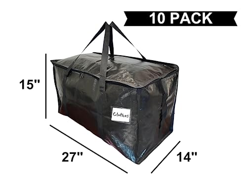 BAG-THAT! 10 Black Moving Bags Extra Large Heavy Duty Storage Bags Zippered Top Handles Wrap Bag Totes For Storage Packing Bags Moving Supplies Packing Supplies for Moving Moving Boxes Plastic Tote