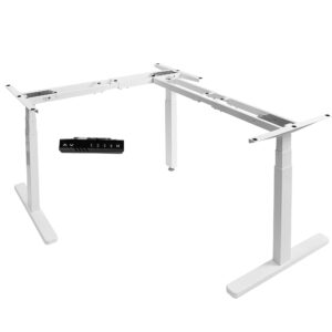 vivo electric motor height adjustable corner 3 leg standing desk frame, frame only, sit stand ergonomic l frame, white, desk-v130ew