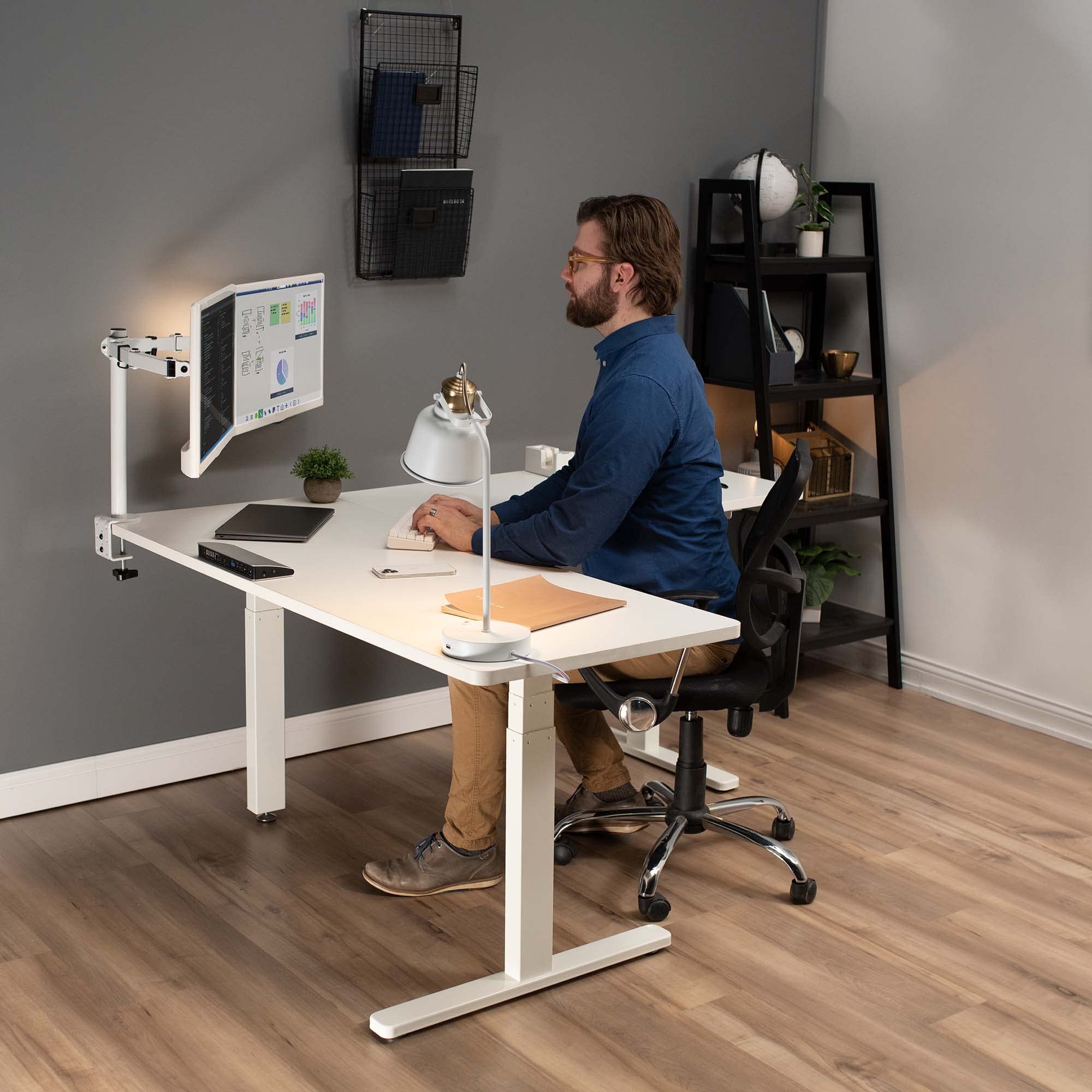 VIVO Electric Motor Height Adjustable Corner 3 Leg Standing Desk Frame, Frame Only, Sit Stand Ergonomic L Frame, White, DESK-V130EW