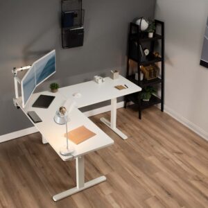 VIVO Electric Motor Height Adjustable Corner 3 Leg Standing Desk Frame, Frame Only, Sit Stand Ergonomic L Frame, White, DESK-V130EW