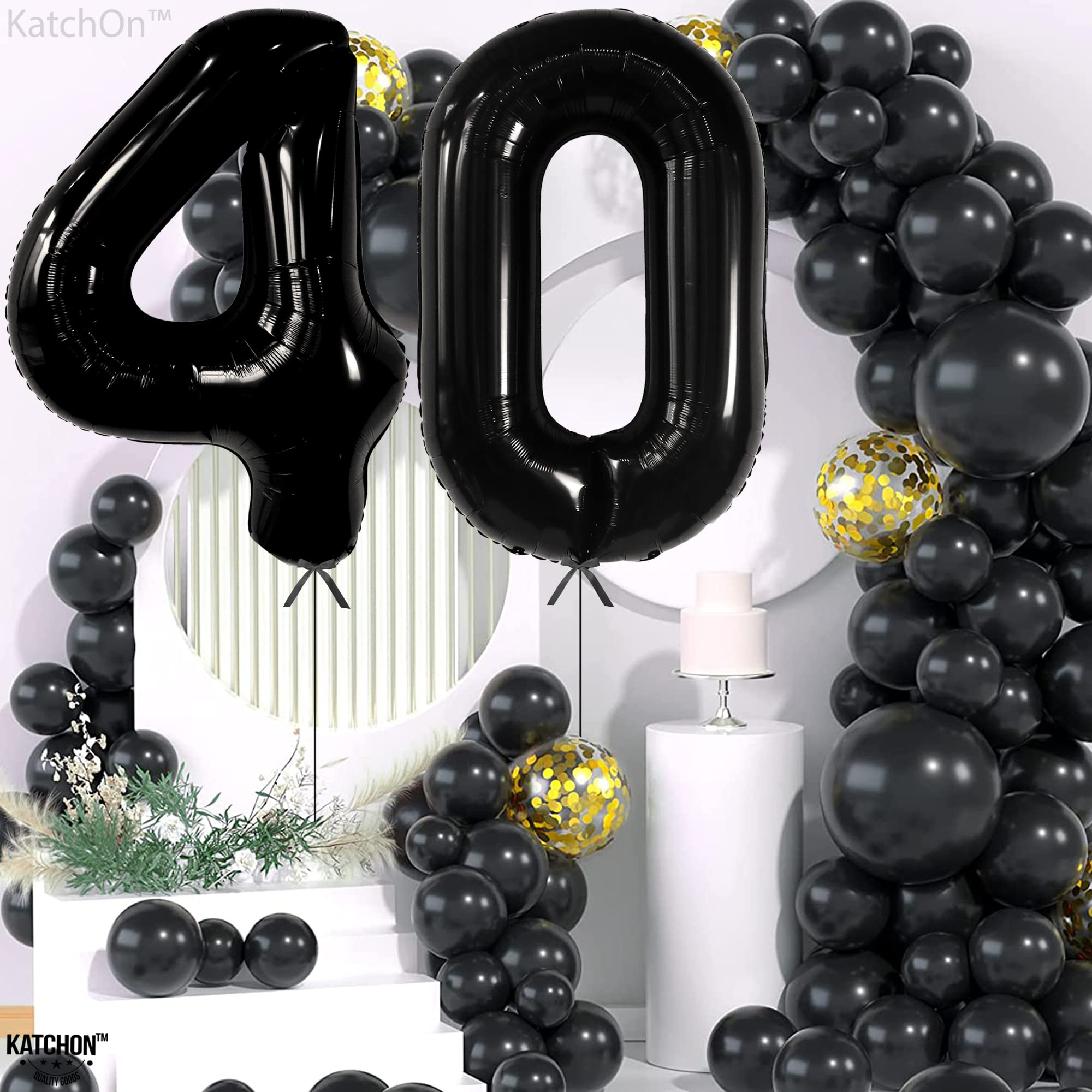 KatchOn, Giant Black 40 Balloon Numbers - 40 Inch | Black 40th Birthday Decorations for Men | Happy 40th Balloons for 40th Birthday Decorations Women | 40th Birthday Balloons, 40th Birthday Banner