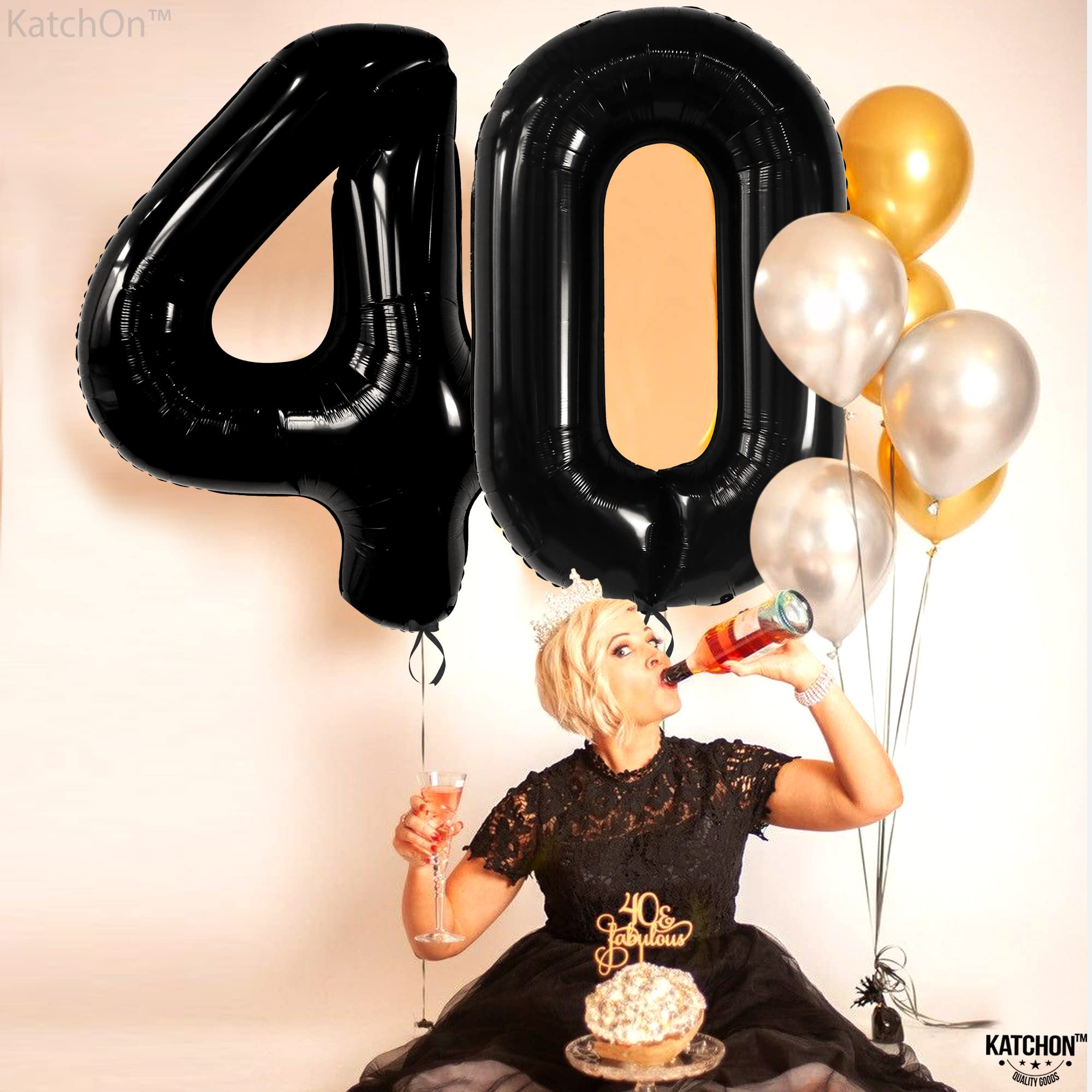 KatchOn, Giant Black 40 Balloon Numbers - 40 Inch | Black 40th Birthday Decorations for Men | Happy 40th Balloons for 40th Birthday Decorations Women | 40th Birthday Balloons, 40th Birthday Banner