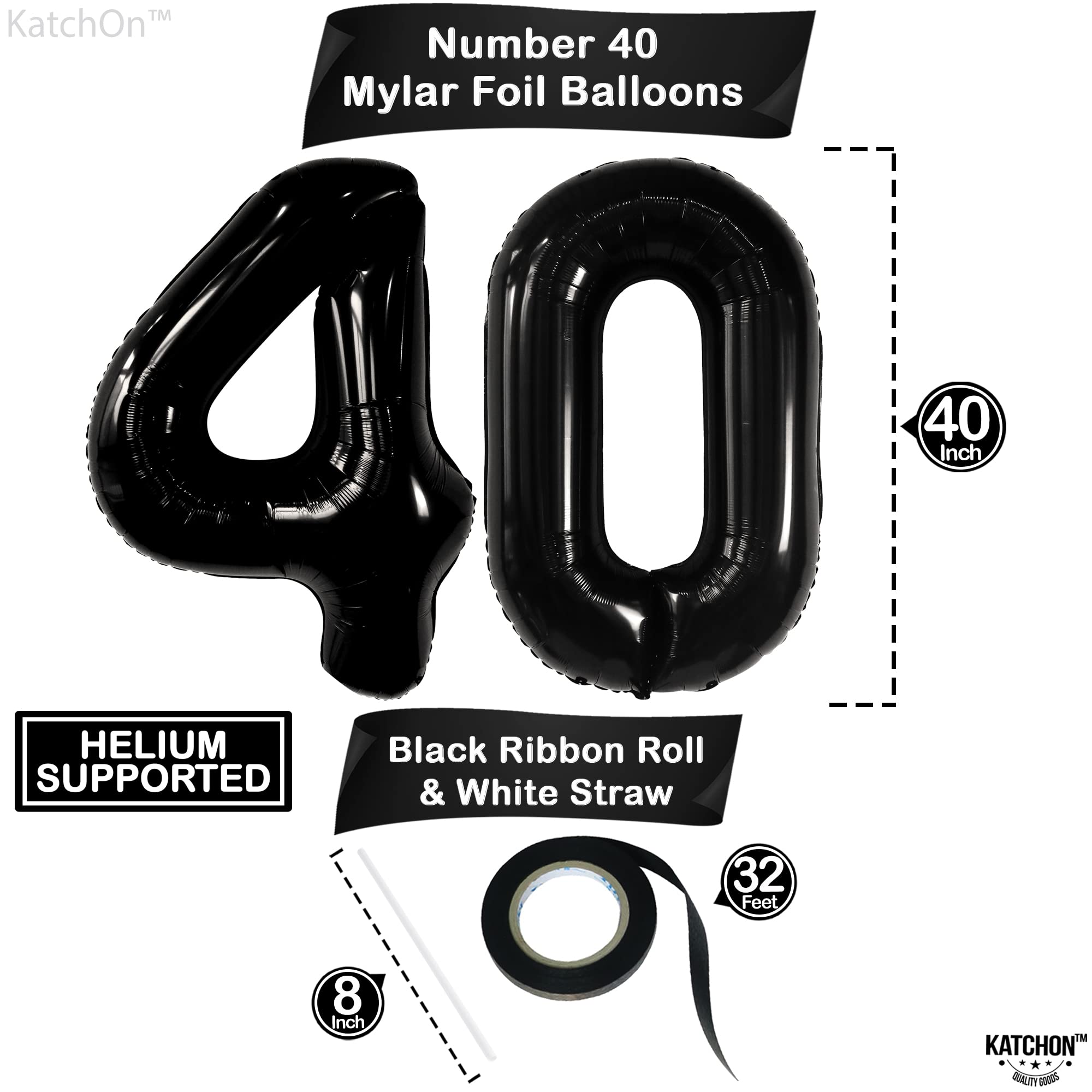 KatchOn, Giant Black 40 Balloon Numbers - 40 Inch | Black 40th Birthday Decorations for Men | Happy 40th Balloons for 40th Birthday Decorations Women | 40th Birthday Balloons, 40th Birthday Banner