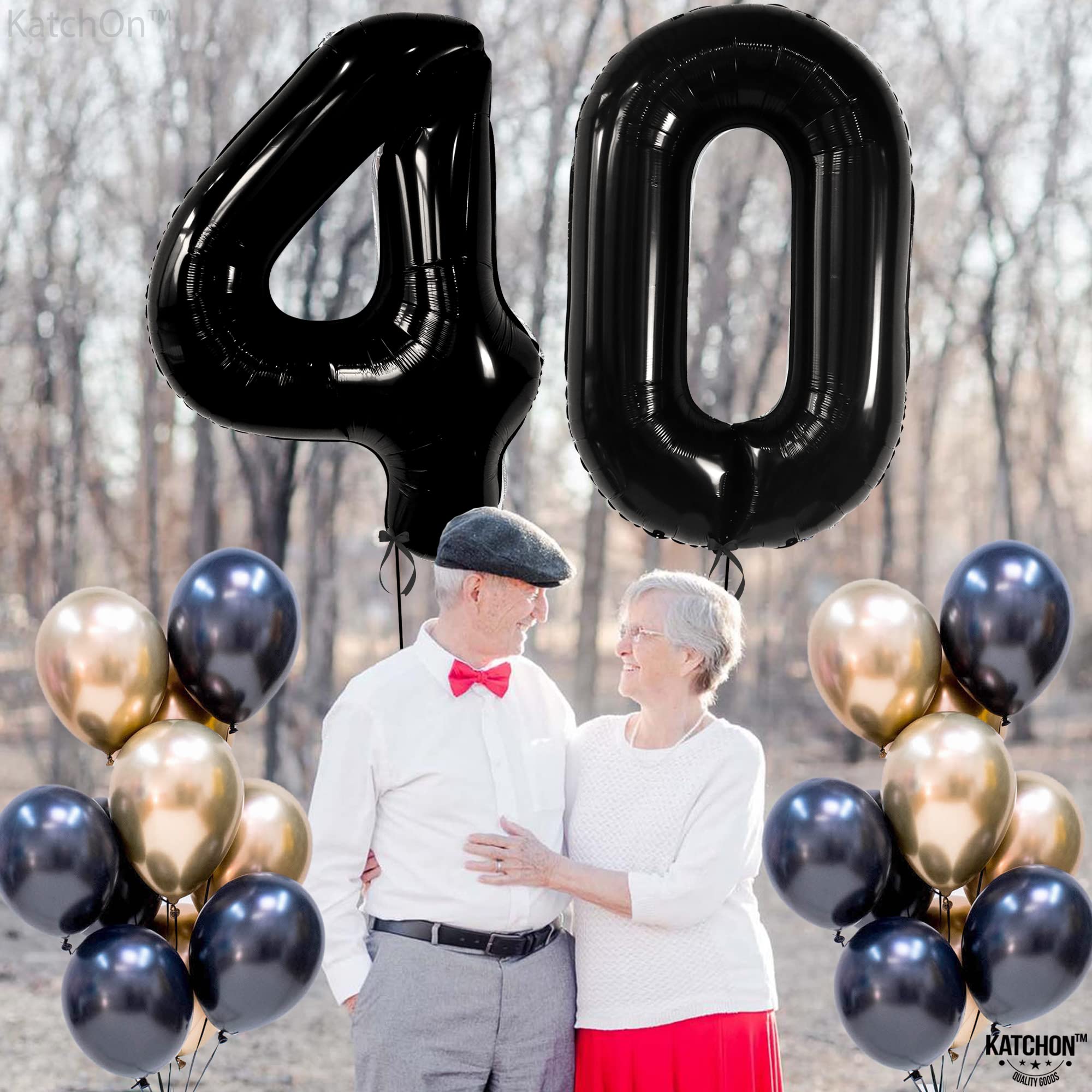 KatchOn, Giant Black 40 Balloon Numbers - 40 Inch | Black 40th Birthday Decorations for Men | Happy 40th Balloons for 40th Birthday Decorations Women | 40th Birthday Balloons, 40th Birthday Banner