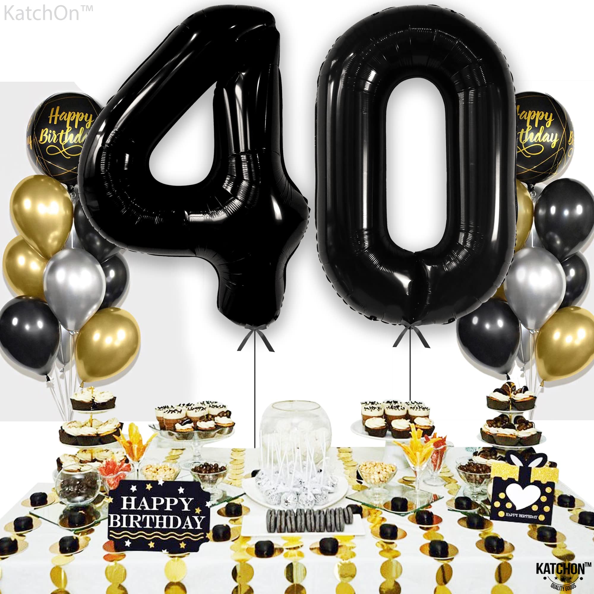 KatchOn, Giant Black 40 Balloon Numbers - 40 Inch | Black 40th Birthday Decorations for Men | Happy 40th Balloons for 40th Birthday Decorations Women | 40th Birthday Balloons, 40th Birthday Banner