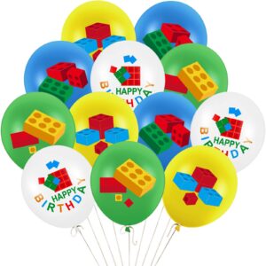 60 pcs building block birthday party supplies 12 inch building blocks latex balloons building brick balloons for baby boy toddler kids birthday party building brick theme party decorations