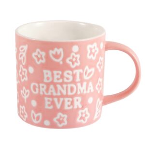 tergi- mothers day birthday gifts for grandma from granddaughter grandson - best grandma ever floral embossed pattern ceramic coffee mug 13.5oz