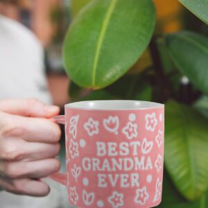 Tergi- Mothers Day Birthday Gifts for Grandma from Granddaughter Grandson - best grandma Ever Floral Embossed Pattern Ceramic Coffee Mug 13.5OZ