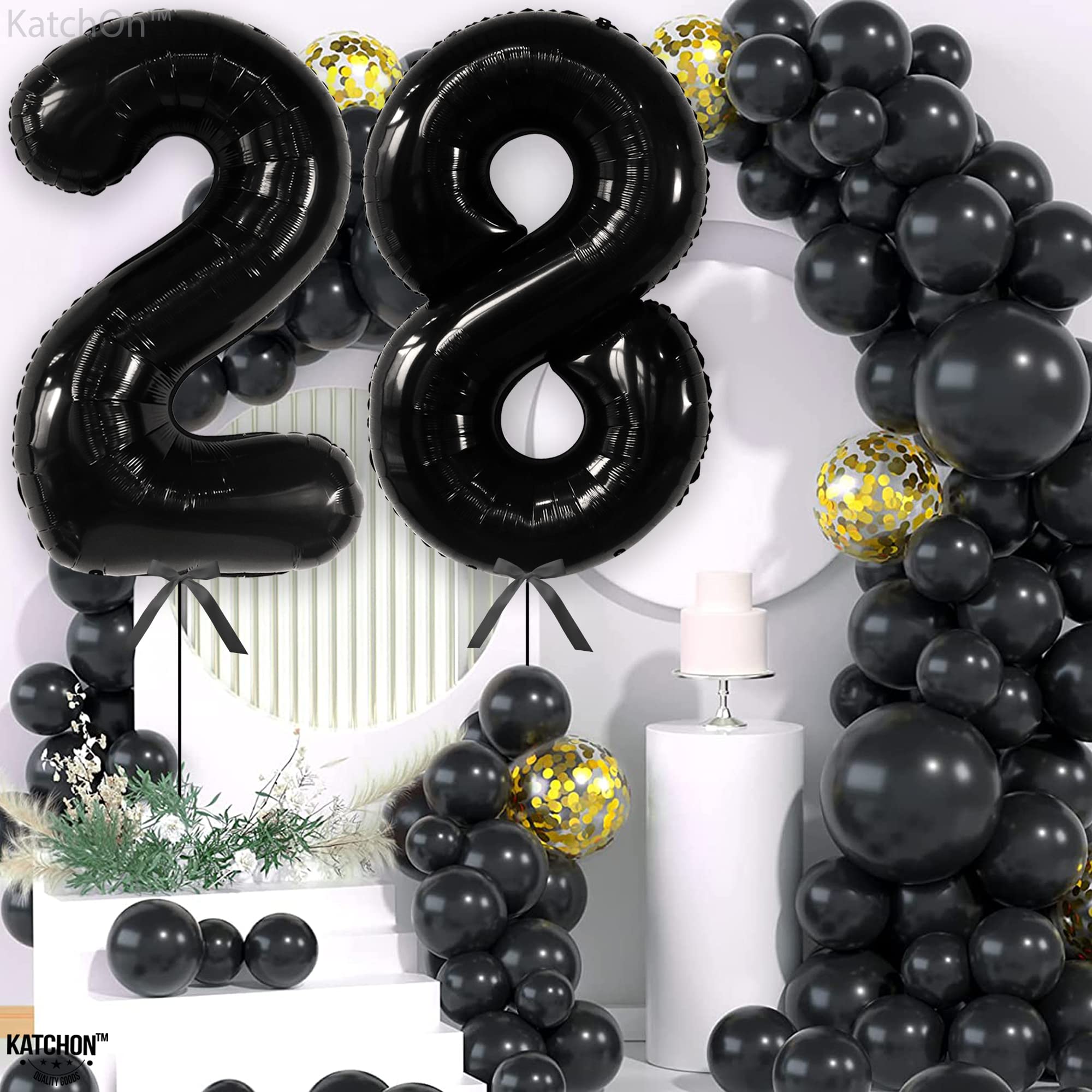 KatchOn, Black 28 Balloon Number - 40 Inch | Black 28 Birthday Balloons, 28th Birthday Decorations for Men, Women | 28 Balloons for Birthday | 28 Birthday Decorations for Women, 28th Birthday Balloons