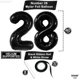 KatchOn, Black 28 Balloon Number - 40 Inch | Black 28 Birthday Balloons, 28th Birthday Decorations for Men, Women | 28 Balloons for Birthday | 28 Birthday Decorations for Women, 28th Birthday Balloons