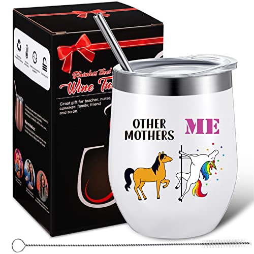 Patelai Others Mothers Me Unicorn Wine Tumbler, Funny Birthday Mother's Day Gift for Your Mother from Daughter Son, 12 Ounce Funny Coffee Mug with Straw Brush and Gift Box